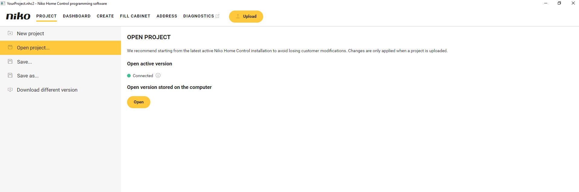 3.3 Télécharger votre fichier de programmation Niko Home control II sur votre installation.